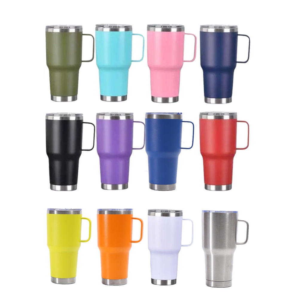 powder coated Yeti-style 30oz stainless steel mug with handle and slid ...